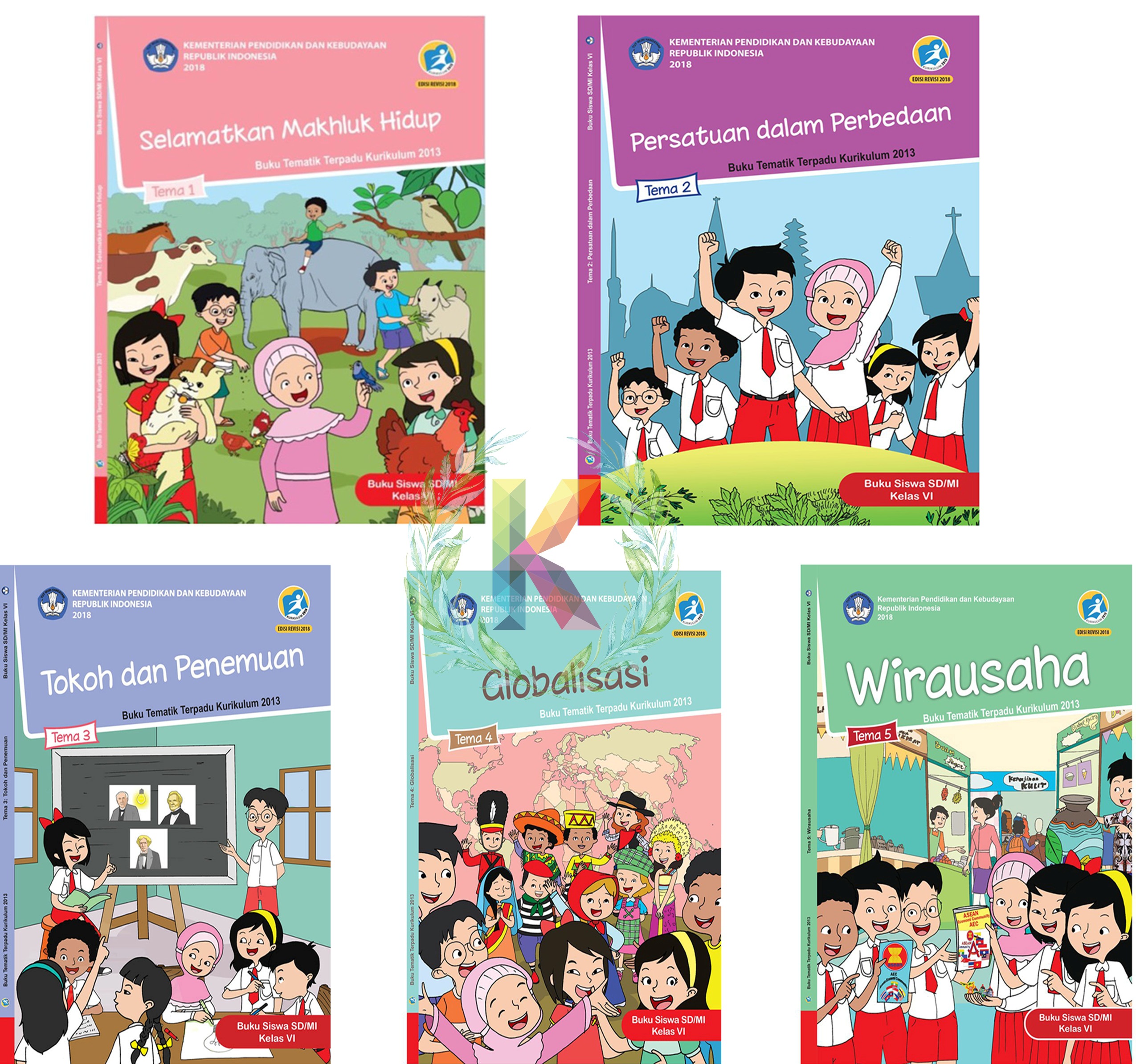 Buku Tematik SD Kelas 6 Tema 12345 paket 5 buku - Semester 1 - Revisi 2018 terbaru Kurikulum ...