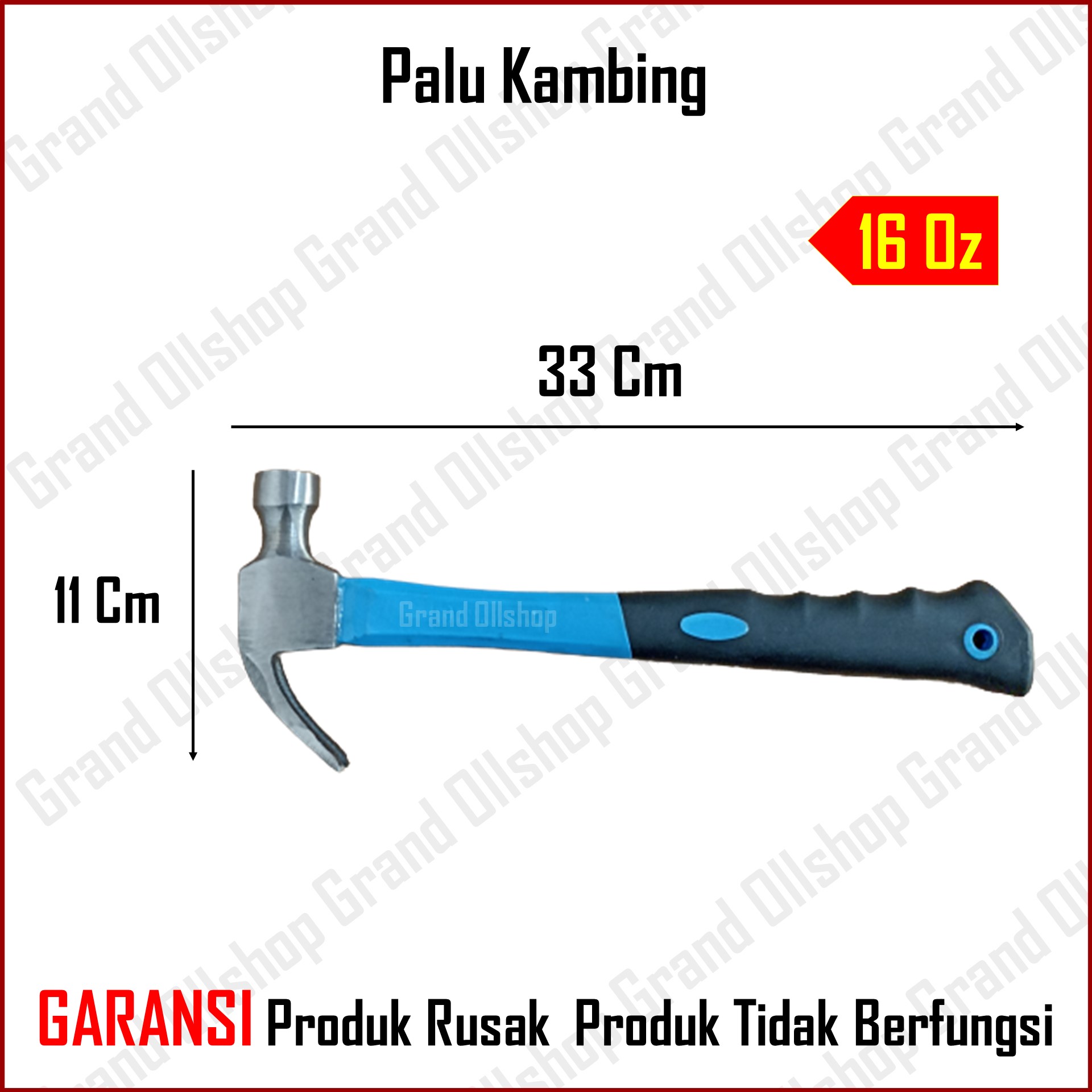 Palu Kambing Besi Gagang Fiber Claw Hammer Cungkil Cabut Paku Kecil 8 ...
