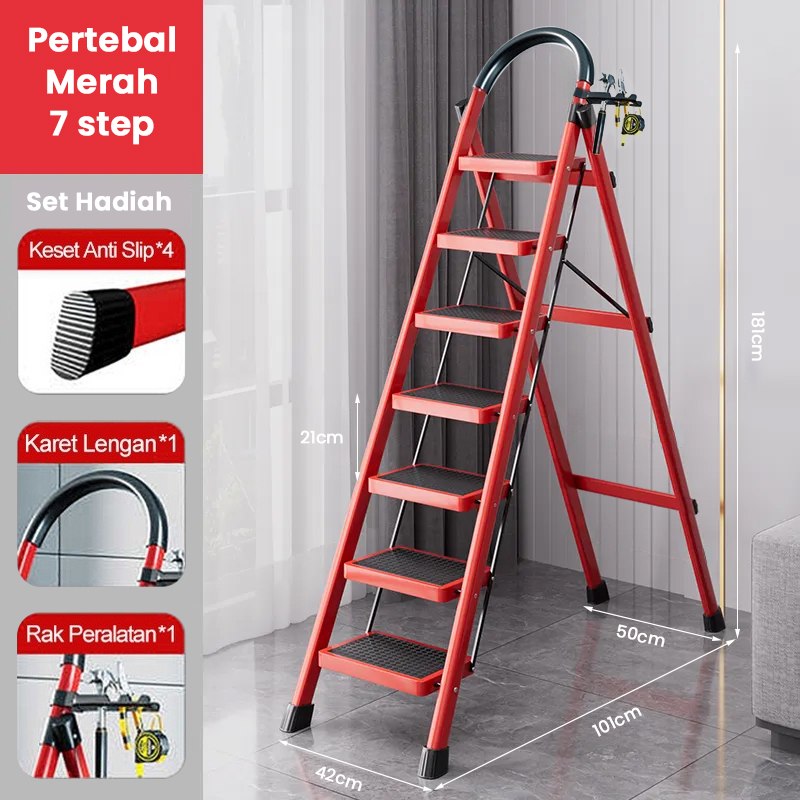LENODI 3/4/5/6/7/8 Step Tangga Rumah Lipat Tangga Besi Lipat Household ...
