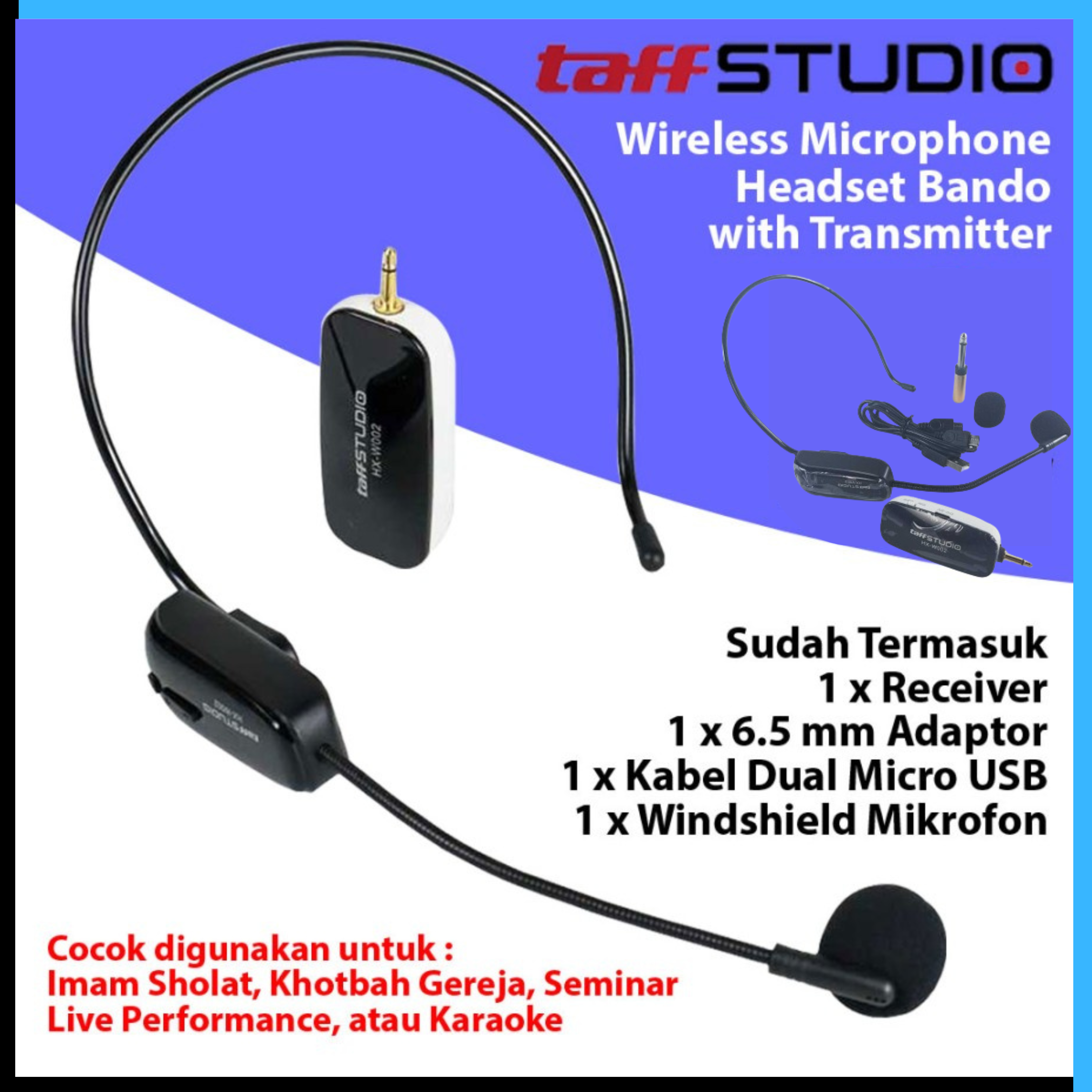 COD TaffSTUDIO Wireless Microphone UHF Call Center with Transmitter HX W002 / Microphone Untuk ...