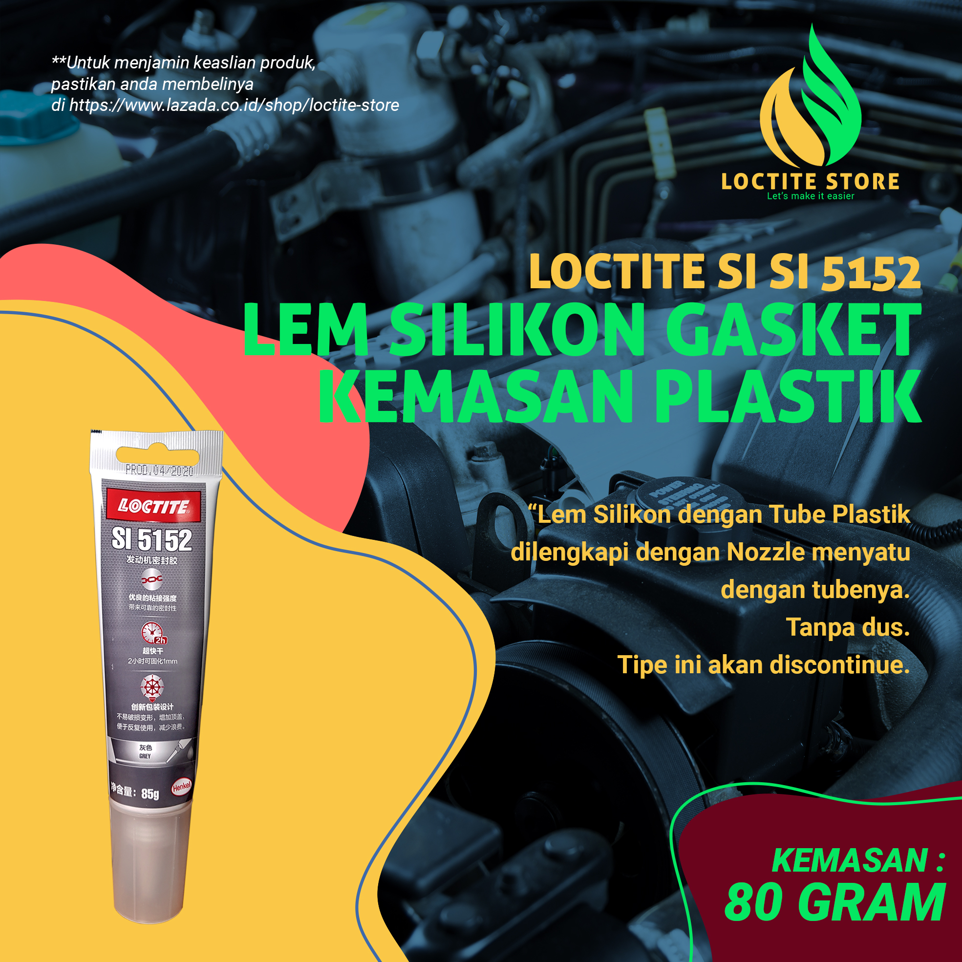 LEM SILIKON GASKET TAHAN PANAS LOCTITE SI 5102 & 5152 UNTUK PAKING ...