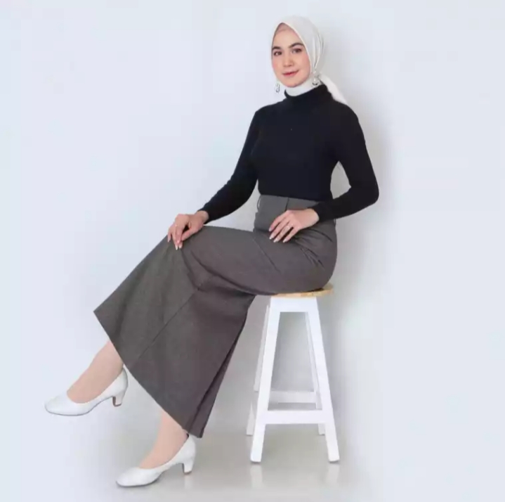 Rok Kerja Panjang Hitam Span Biron Kipas Bahan Formal Kantor 01 / Rok ...