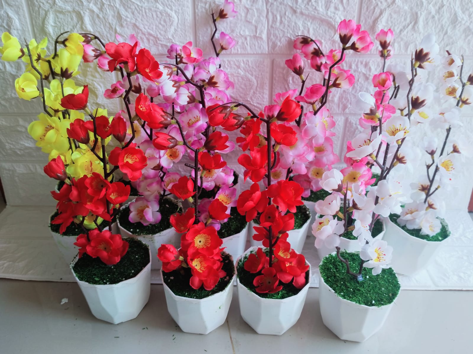 Bunga plastik sakura lengkap dengan Pot/bunga hias/Tanaman Artificial ...