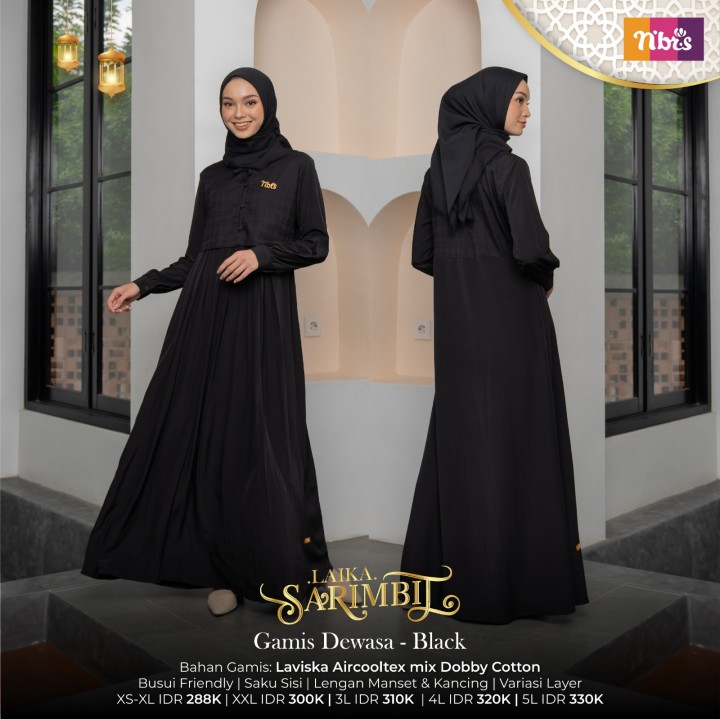 NIBRAS Gamis Laika Black Busana Muslim Wanita Dress Muslim Gamis Dewasa ...