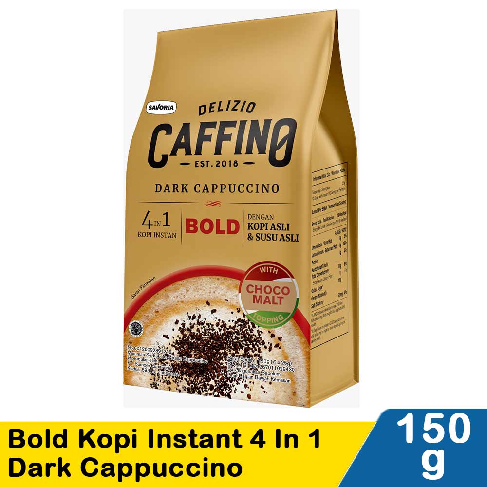 CAFFINO Bold Kopi Instant 4 In 1 Dark Cappuccino 150G isi 6 x 25 g ...