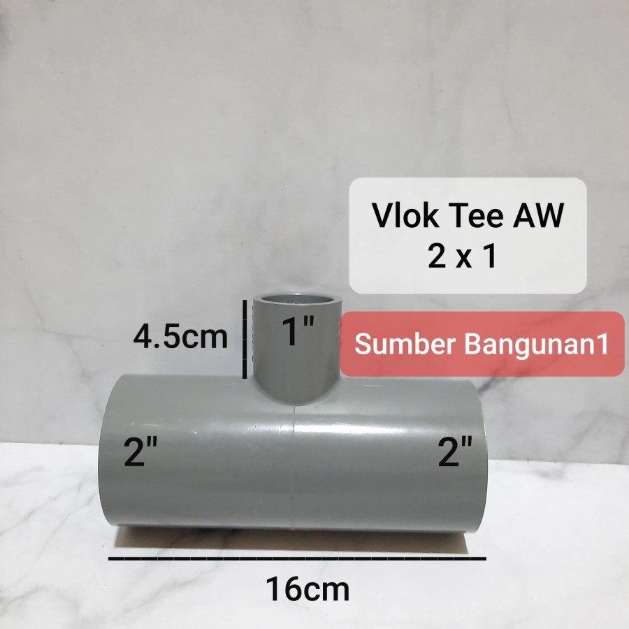 Tee 2 x 1 AW tebal sambungan pipa T over sock pralon vloksok | Lazada ...