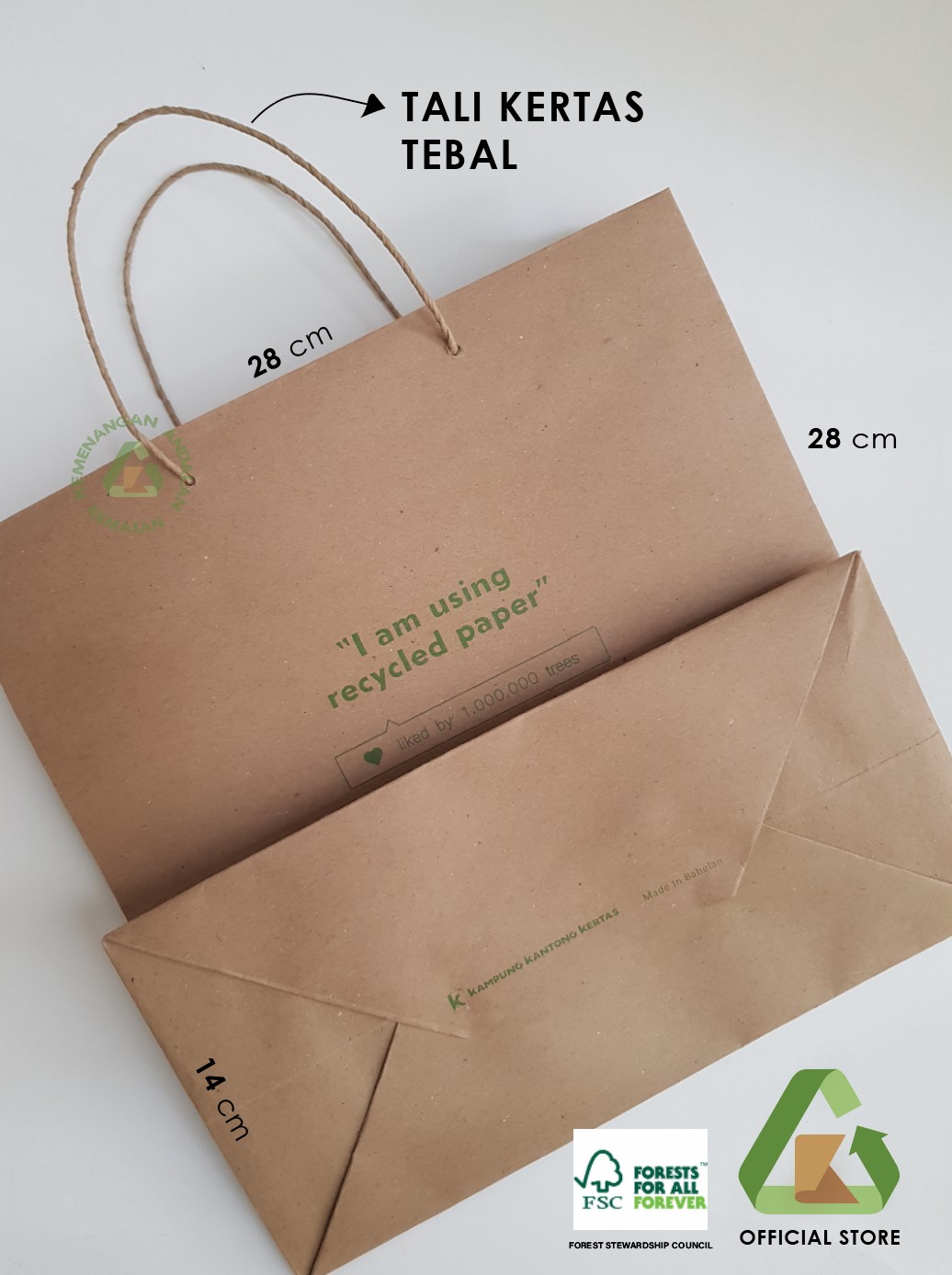 Paper Bag Kraft P28 L14 T28 / Kantong kertas coklat / tas kertas daur ...