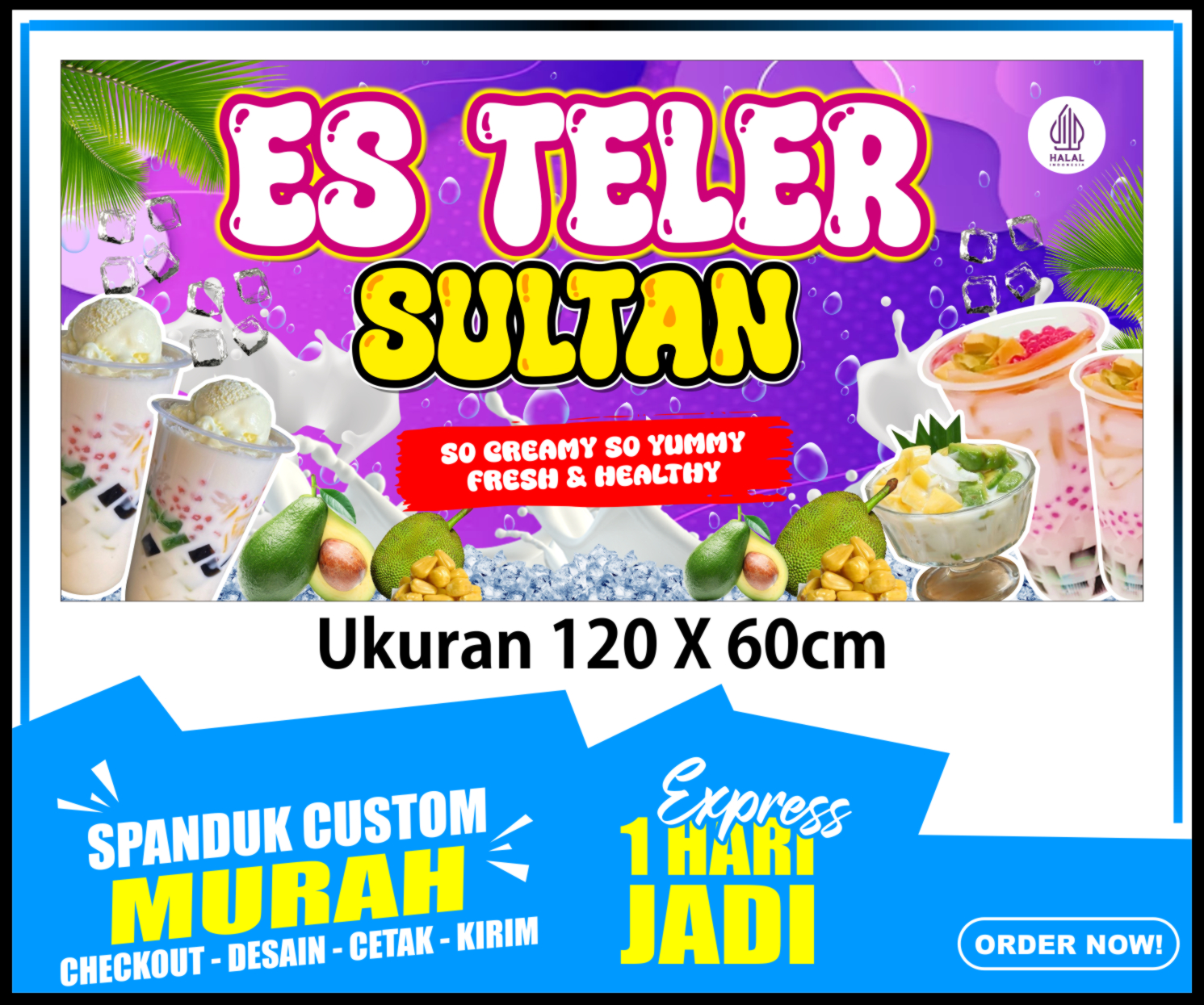 Banner ES TELER SULTAN, Spanduk ES TELER SULTAN ukuran 120x60cm ...