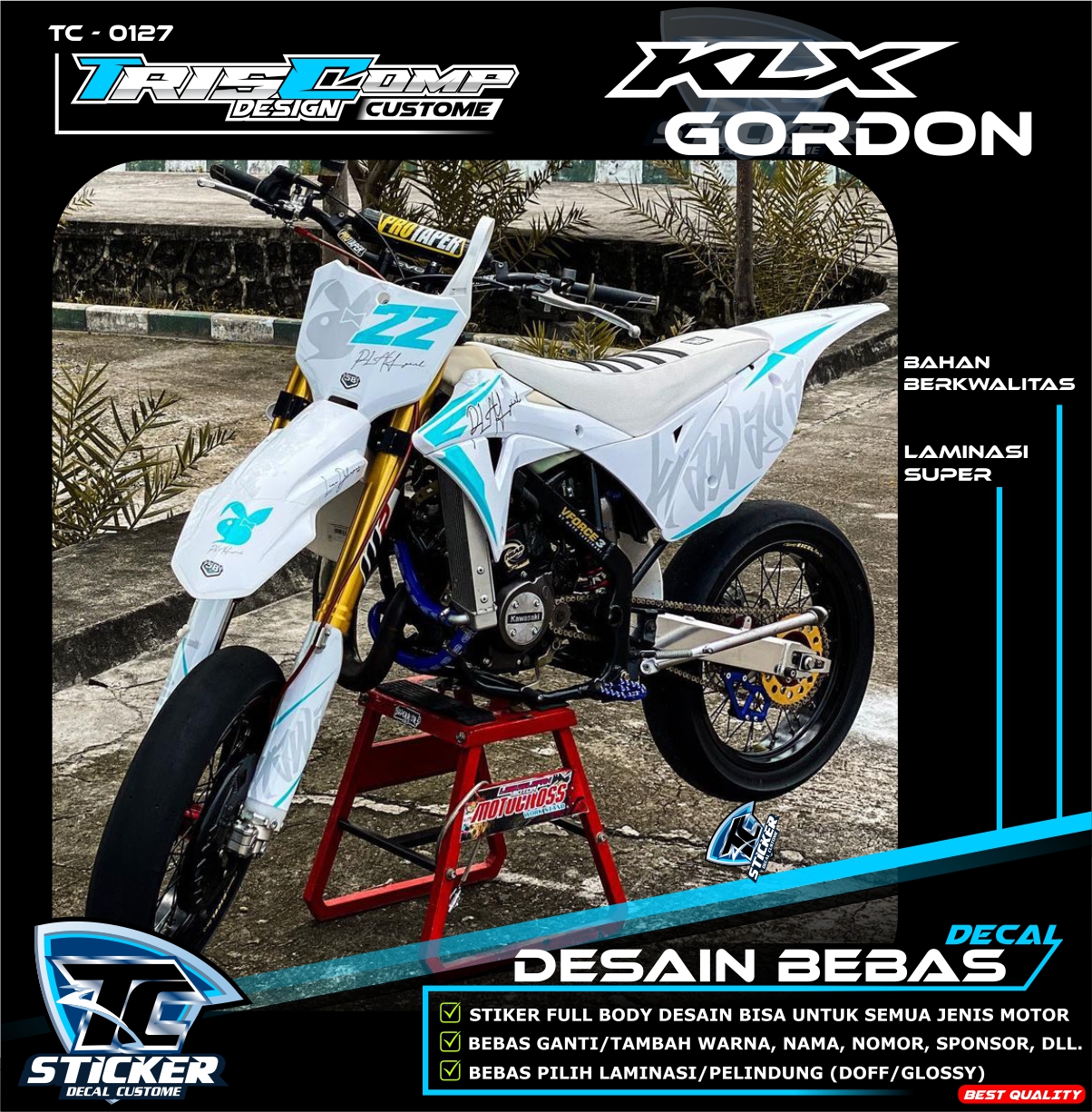 (Desain Custom) Stiker Decal KLX GORDON Kombinasi Biru Fluo / Decal ...