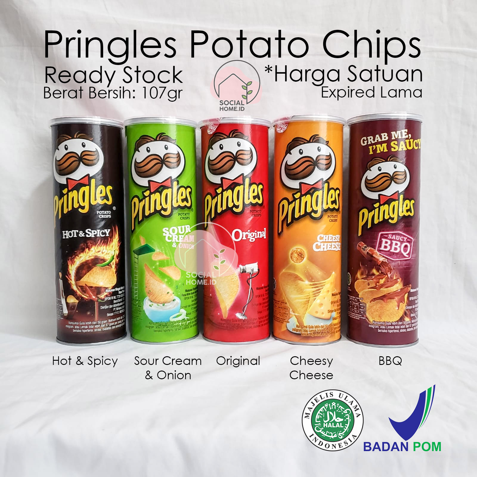 Pringles Keripik Kentang 107gr, Original, Sour Cream & Onion, Hot ...
