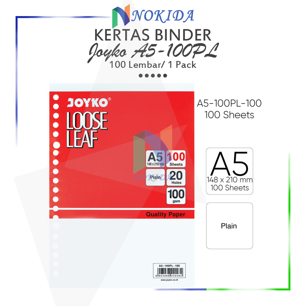Nokida Kertas Binder Putih Polos Joyko Loose Leaf A5-100PL-50 [50 ...