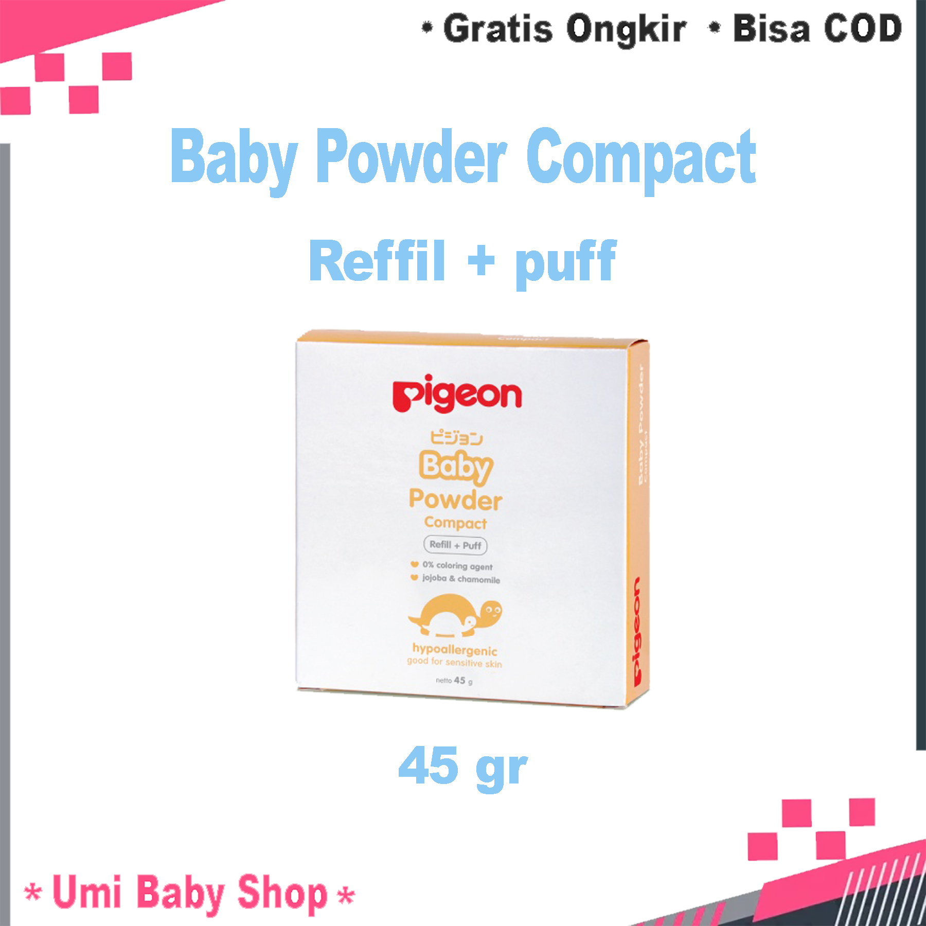 [REFILL+PUFF] Pigeon Baby Compact Powder Refill + Puff 45gr - Bedak ...