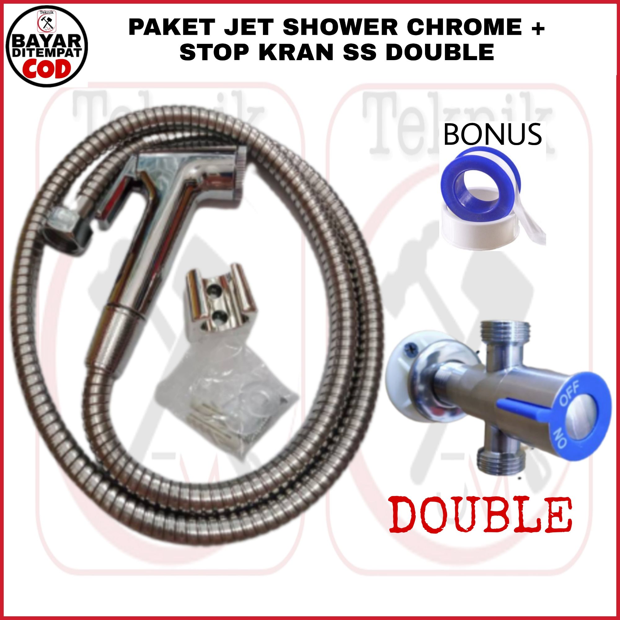 Paket SET PREMIUM Jet Shower Chrome dan Stop Kran Stainless New Varian ...