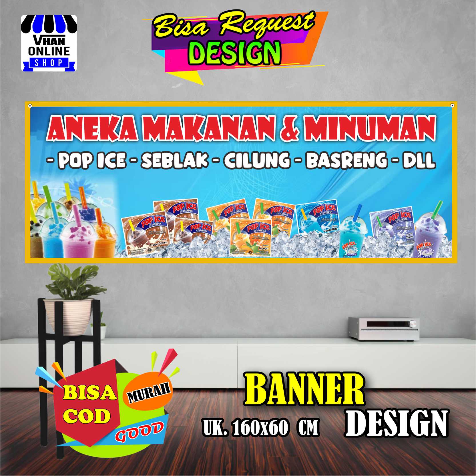 Spanduk Banner Makanan Dan Minuman Kombinasi, Minuman Pop Ice, Keren ...
