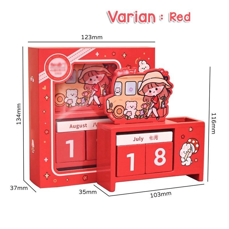 Kalender Kayu Momo Plus Tempat Pen Wooden Calendar Meja with Pen Holder ...