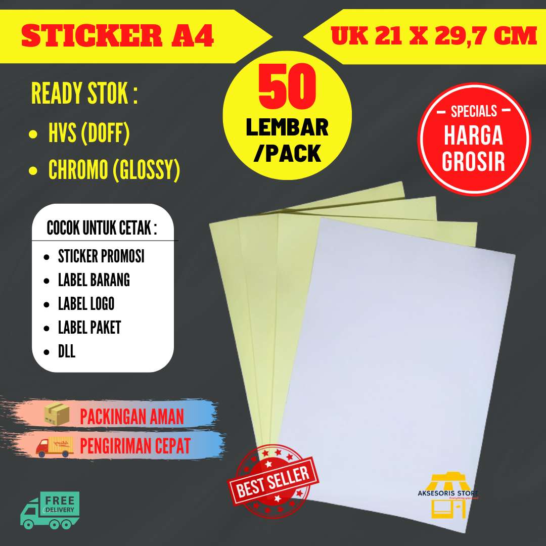 STIKER LABEL A4 ISI 50 LEMBAR / KERTAS STICKER UKURAN A4 | Lazada Indonesia