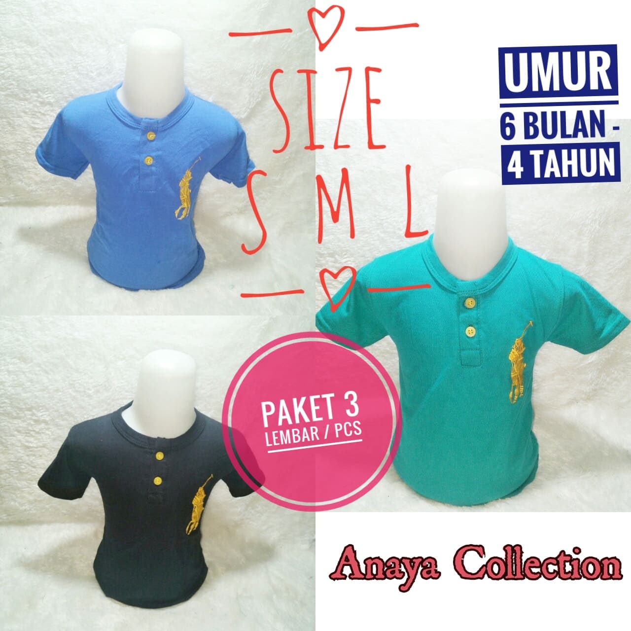 Kaos POLO kancing paket 3 LEMBAR / Pcs UMUR 6 Bulan - 7 Tahun | Lazada ...