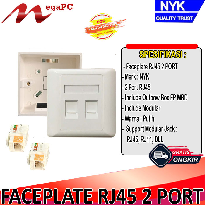 Face Plate RJ45 2 Port NYK + Modular + Outbow Box FP MRD | Lazada Indonesia