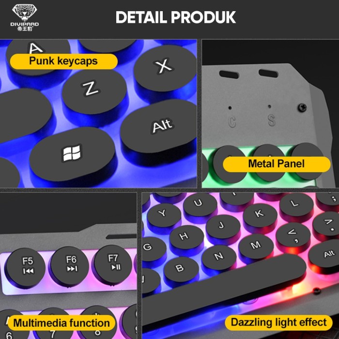 COD Keyboard Gaming Divipard Wired Kabel Tuth Bulat LED RGB Mechanical ...
