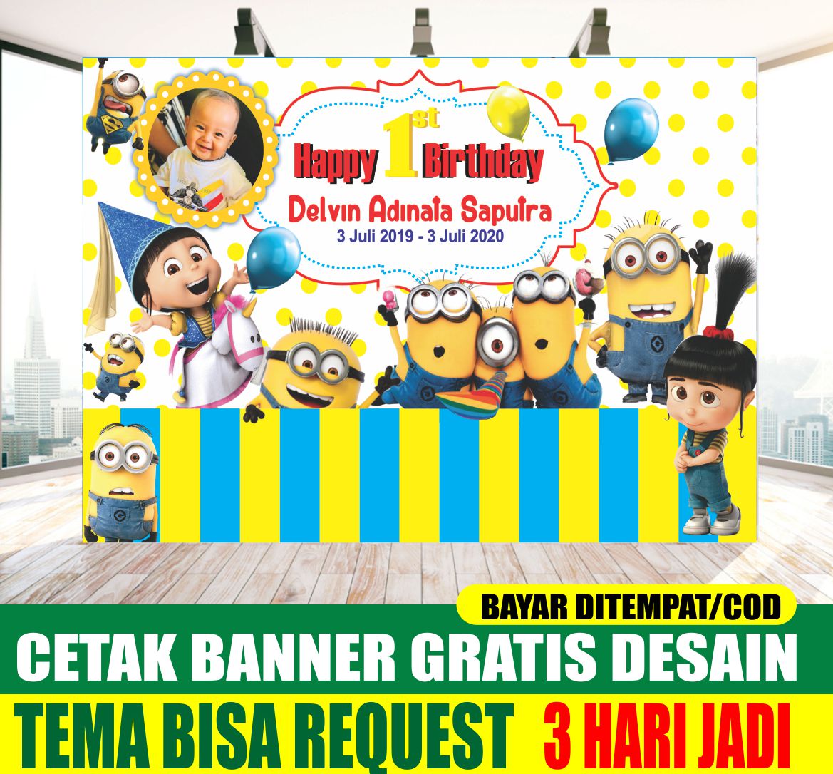 Cetak Banner Spanduk Ulang Tahun Ultah Anak TEMA MINNI0N - Backdrop ...