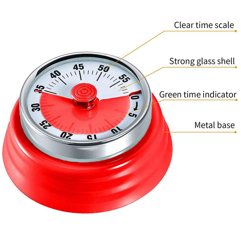 60 Minutes Mechanical Timer-Magnetic Visual Countdown Timer with Alarm ...