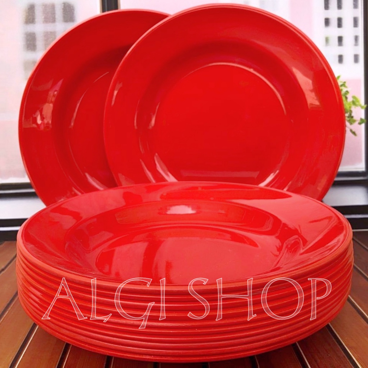 piring makan melamine import besar 23cm warna merah | Lazada Indonesia