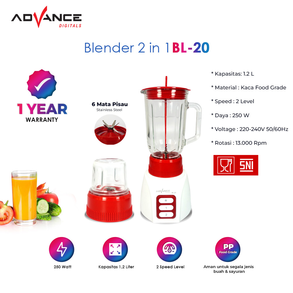 Advance Blender 2 in 1 Kaca Giling es BL-20 Hemat Listrik Blender serba guna / blender advance ...