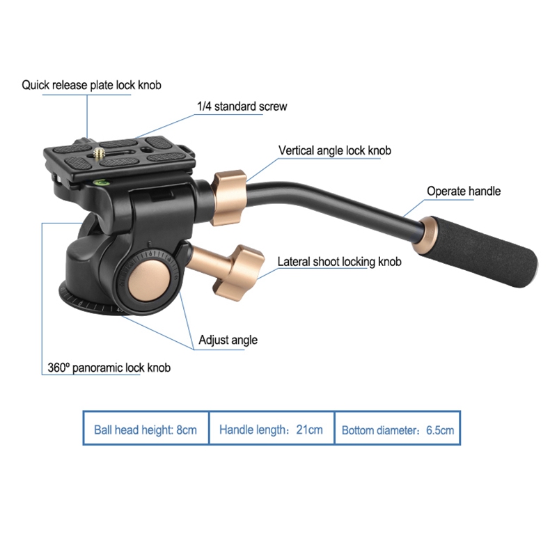 QINGZHUANGSHIDAI Q08S Camera Tripod Gimbal Hydraulic Damping Three ...