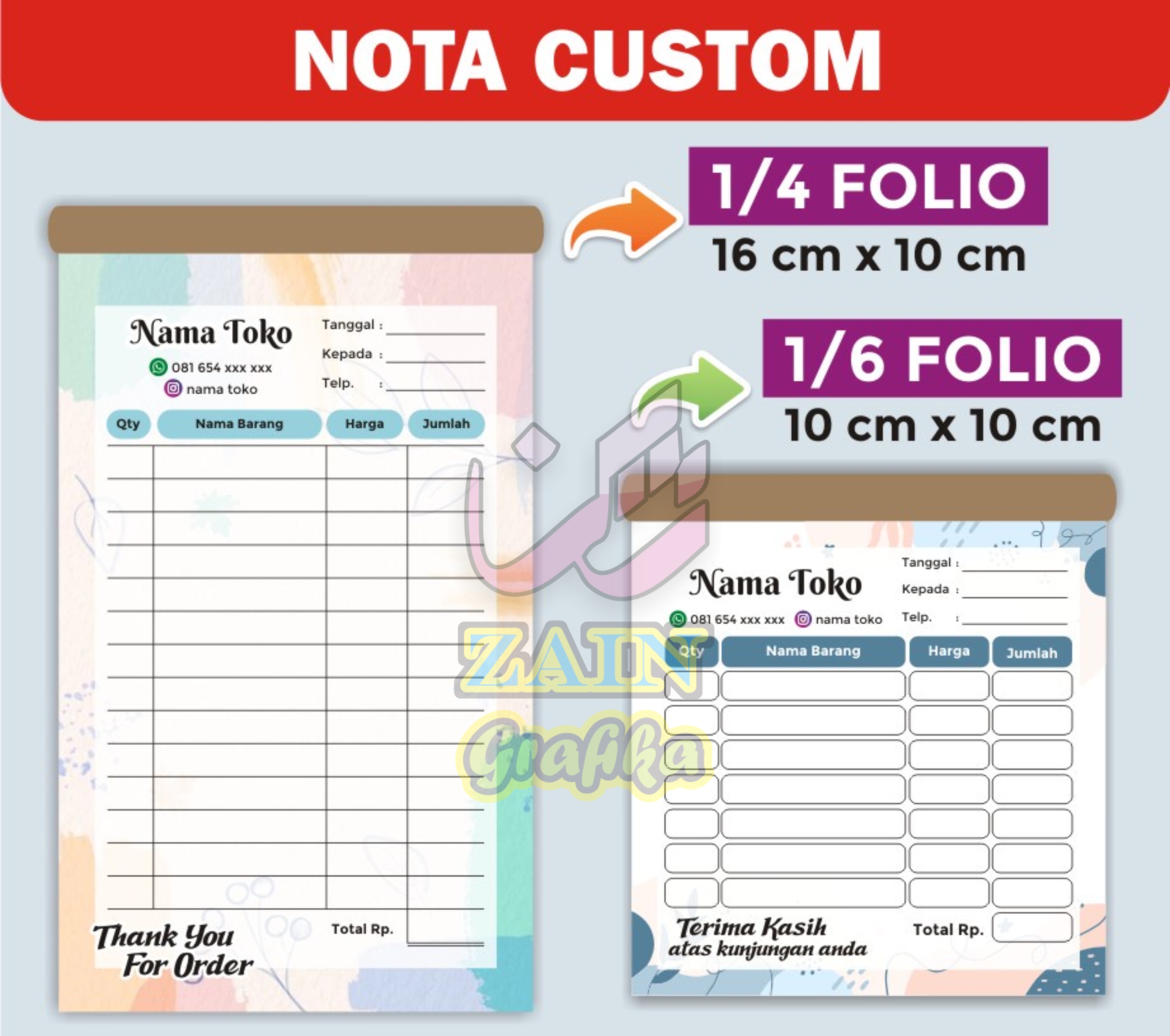 NOTA CUSTOM olshop / toko / laundry / kwitansi Zain Grafika | Lazada ...