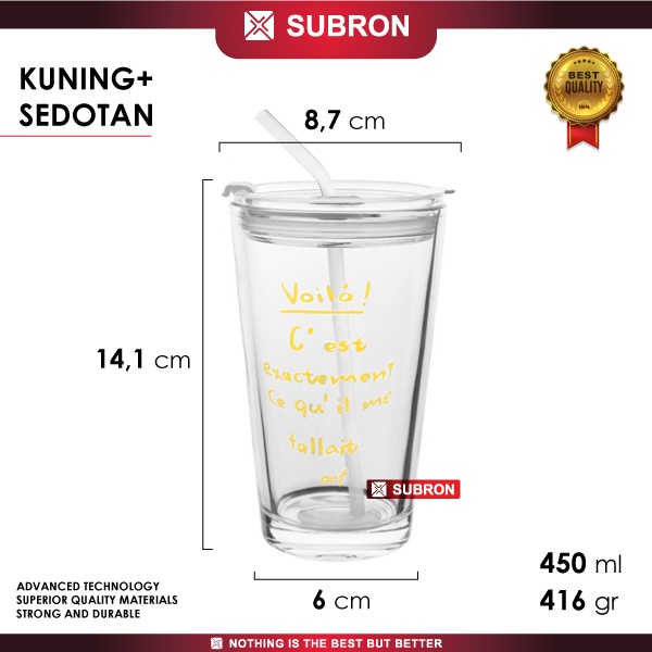 SUBRON Tumbler Kaca Aesthetic 450ml Gelas Minum Kopi Anti Panas Dengan ...