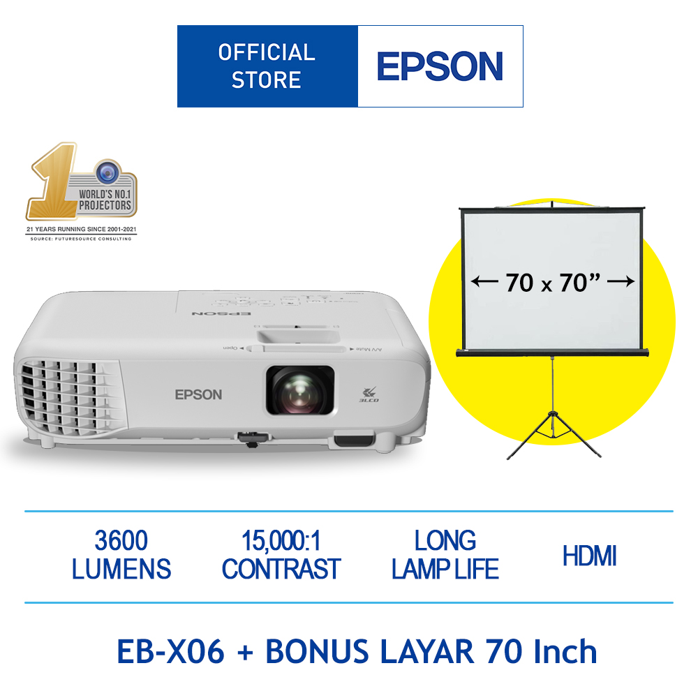 Projector Epson EB-X06 bonus Screen Projector 70 x 70 inch | Lazada Indonesia