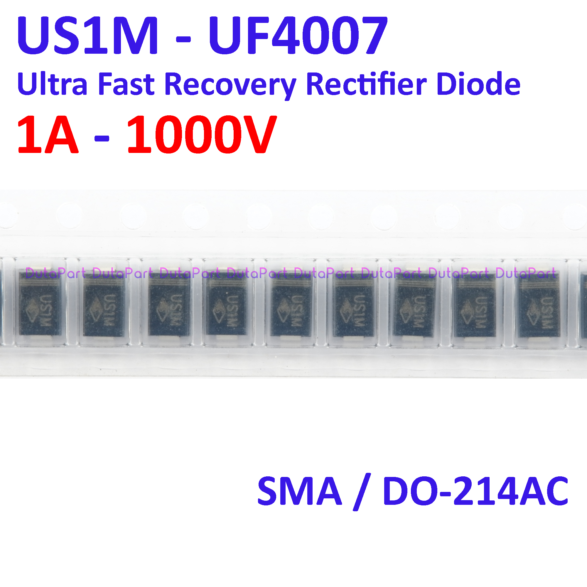 100 PCS US1M UF4007 1A 1000V Ultra Fast Recovery Rectifier Dioda SMA DO ...