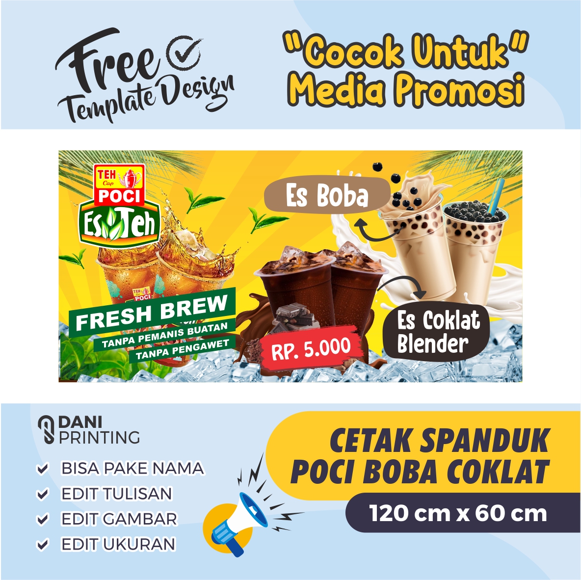 Banner Spanduk POCI/BOBA/ES COKLAT BLENDER 120X60 cm BISA DI EDIT ...