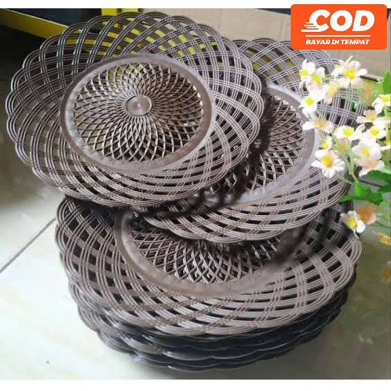 Piring Rotan Plastik Piring Rotan Lusinan Piring Plastik Motif Rotan ...