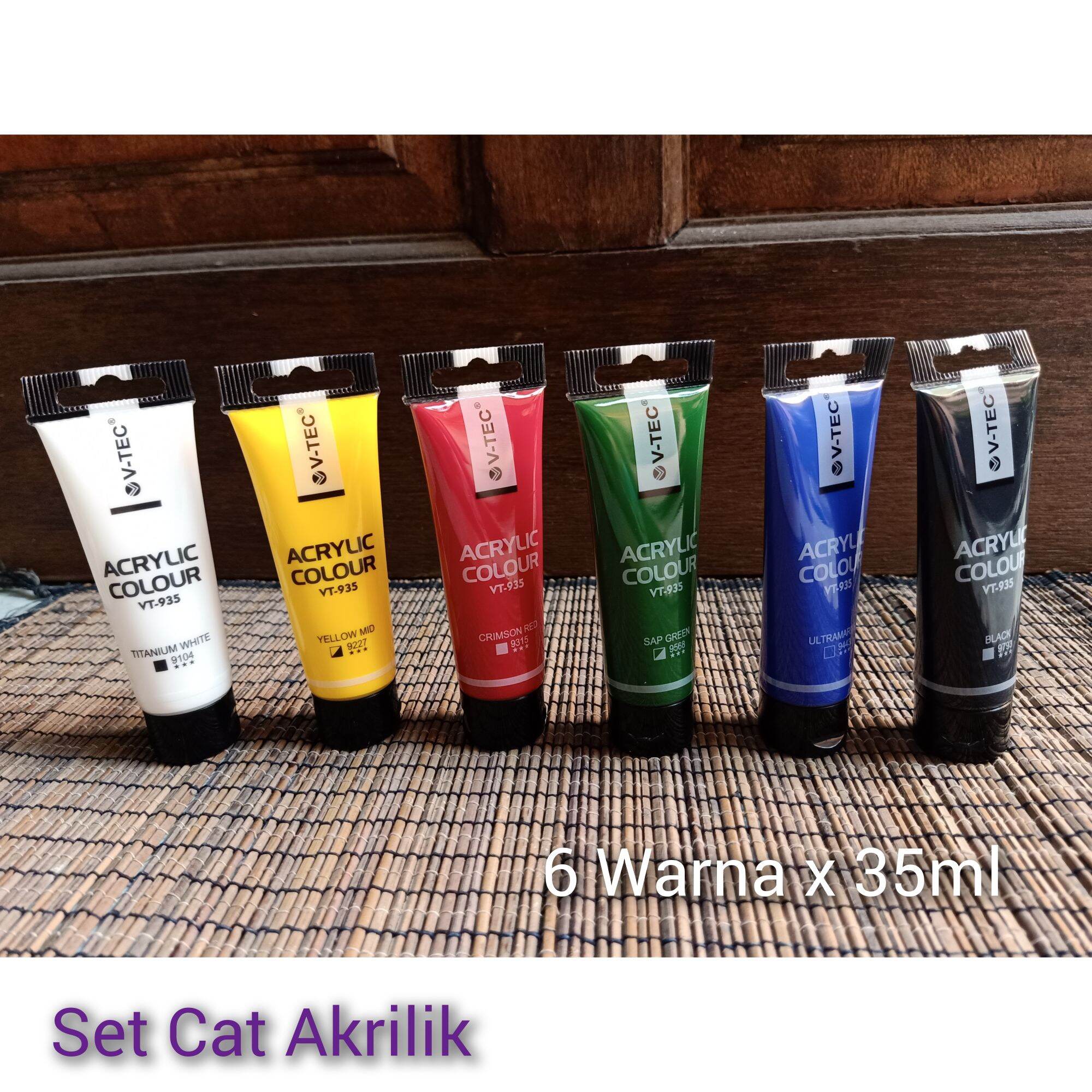 Cat Lukis Akrilik Seri 6 Warna x 35ml Acrylic V-TEC Peralatan Melukis ...