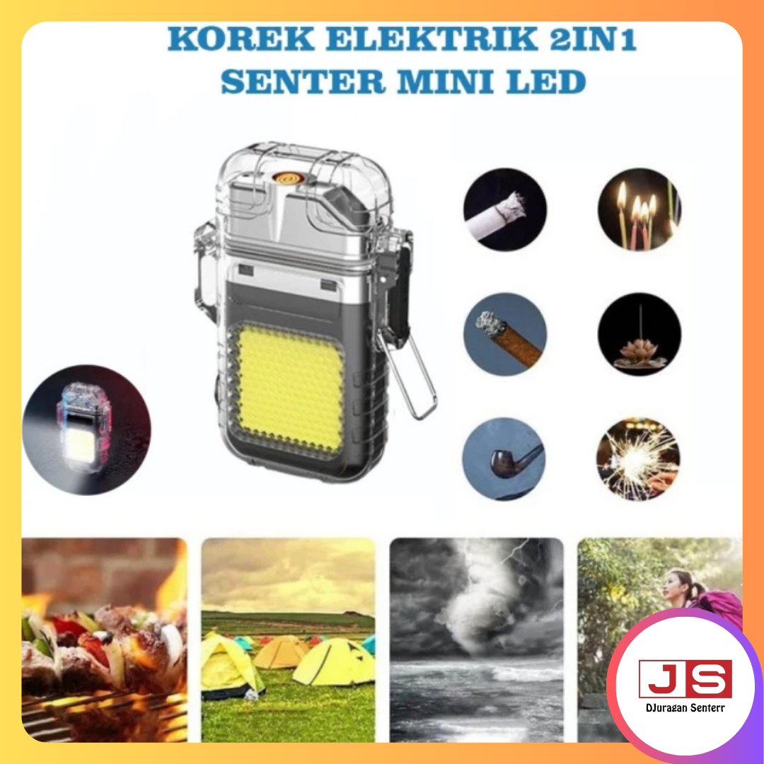 Korek Api Elektrik (Bara) Transparant 2 in 1 Dengan Senter LED mini COB ...