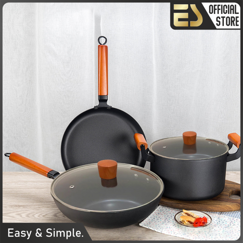 ES Panci Wajan Teflon Set Isi 3 Pcs Tebal Premium Anti Lengket Penggorengan Panci Masak Dan ...
