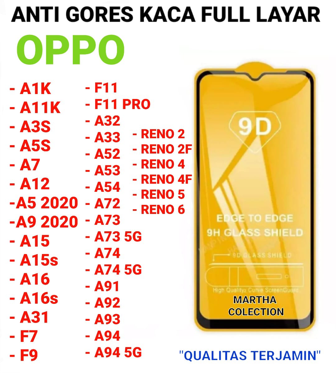 TEMPERED GLASS/ ANTI GORES KACA FULL LAYAR OPPO F7/ F9/ A12/ A1K/ A5S/ A3S/ A31/ A9 2020/ A5 ...