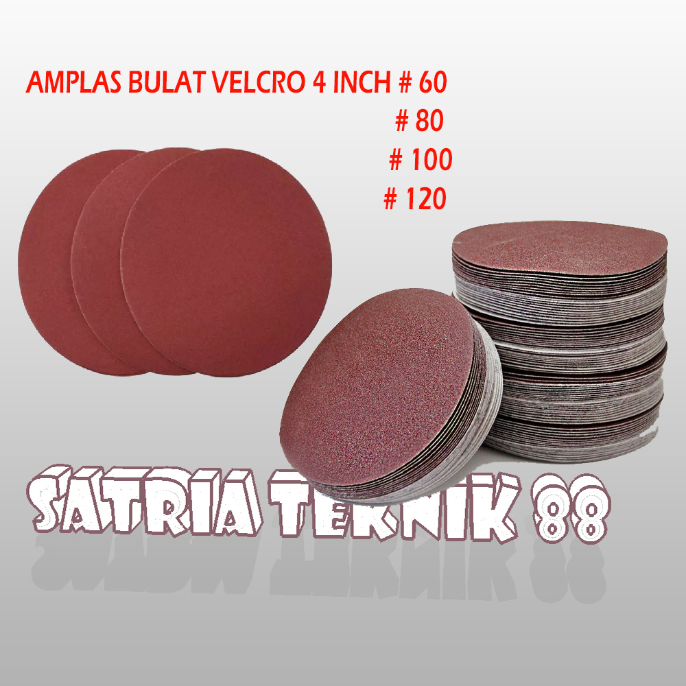 10 LEMBAR AMPLAS BULAT VELCRO 4" GRIT #100 GRIT#120 GRIT#60 GRIT#80 ...