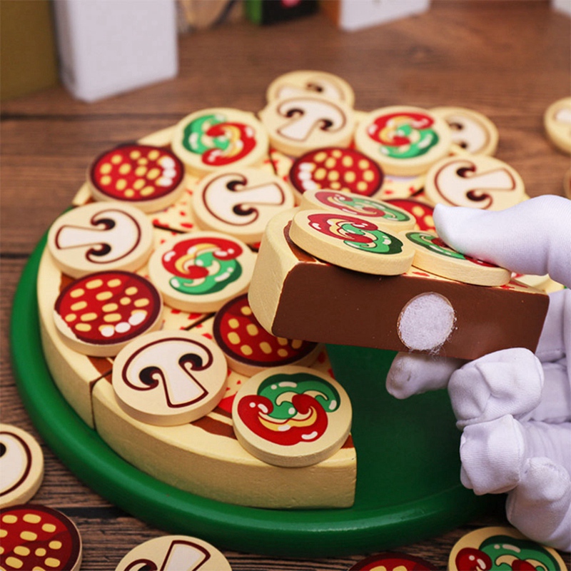 64 Pcs Pretend Play Wooden Pizza Toy for Kids, Pizza Play Food Set for ...