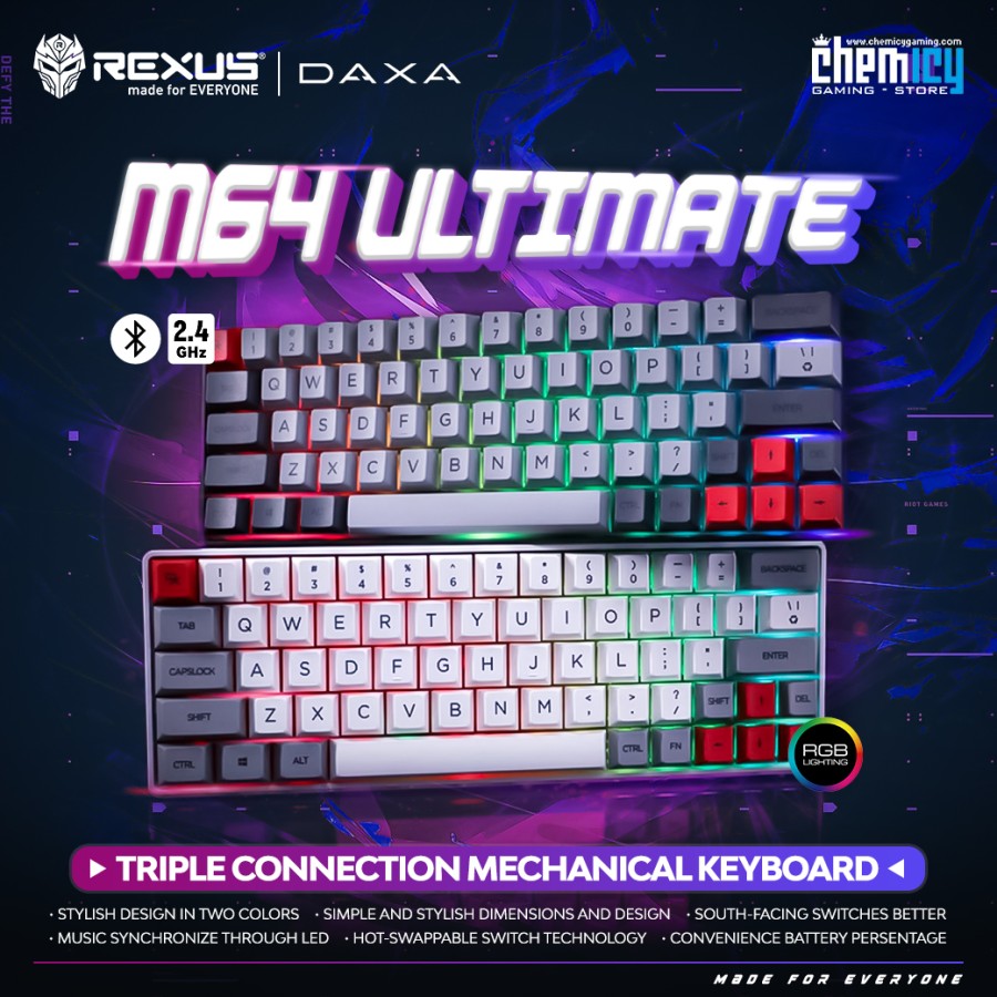 Rexus Daxa M64 Ultimate 60% RGB Hotswapp Mechanical Gaming Keyboard ...