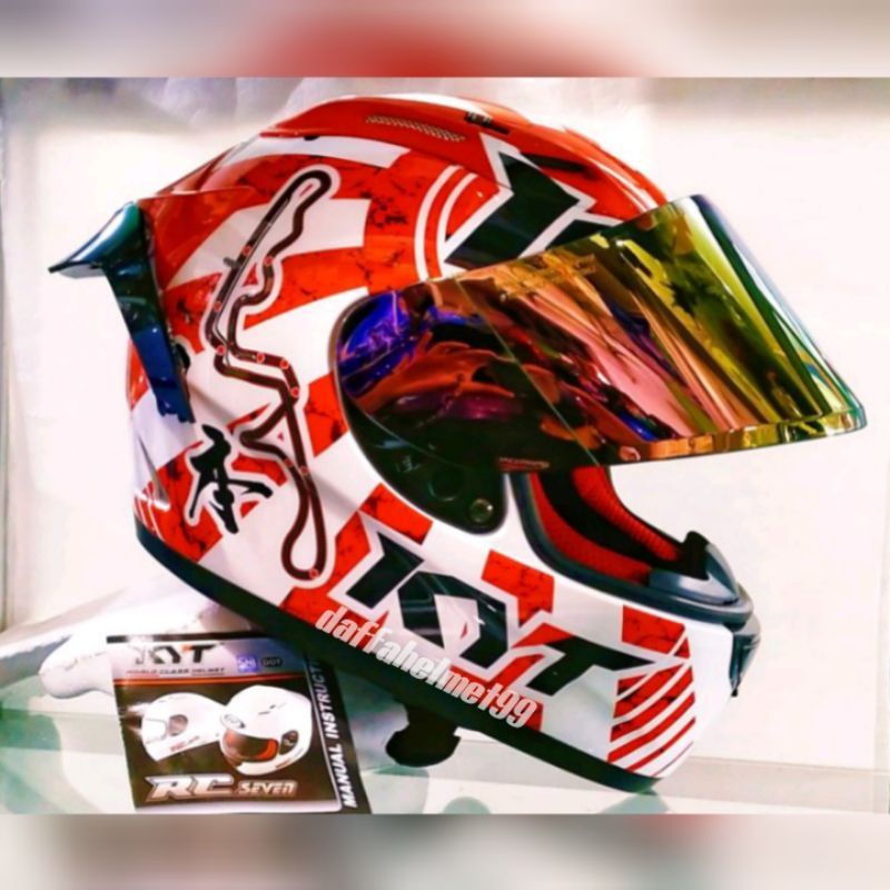 Helm Full Face KYT RC Seven White Red Original Custom | Helm Murah ...