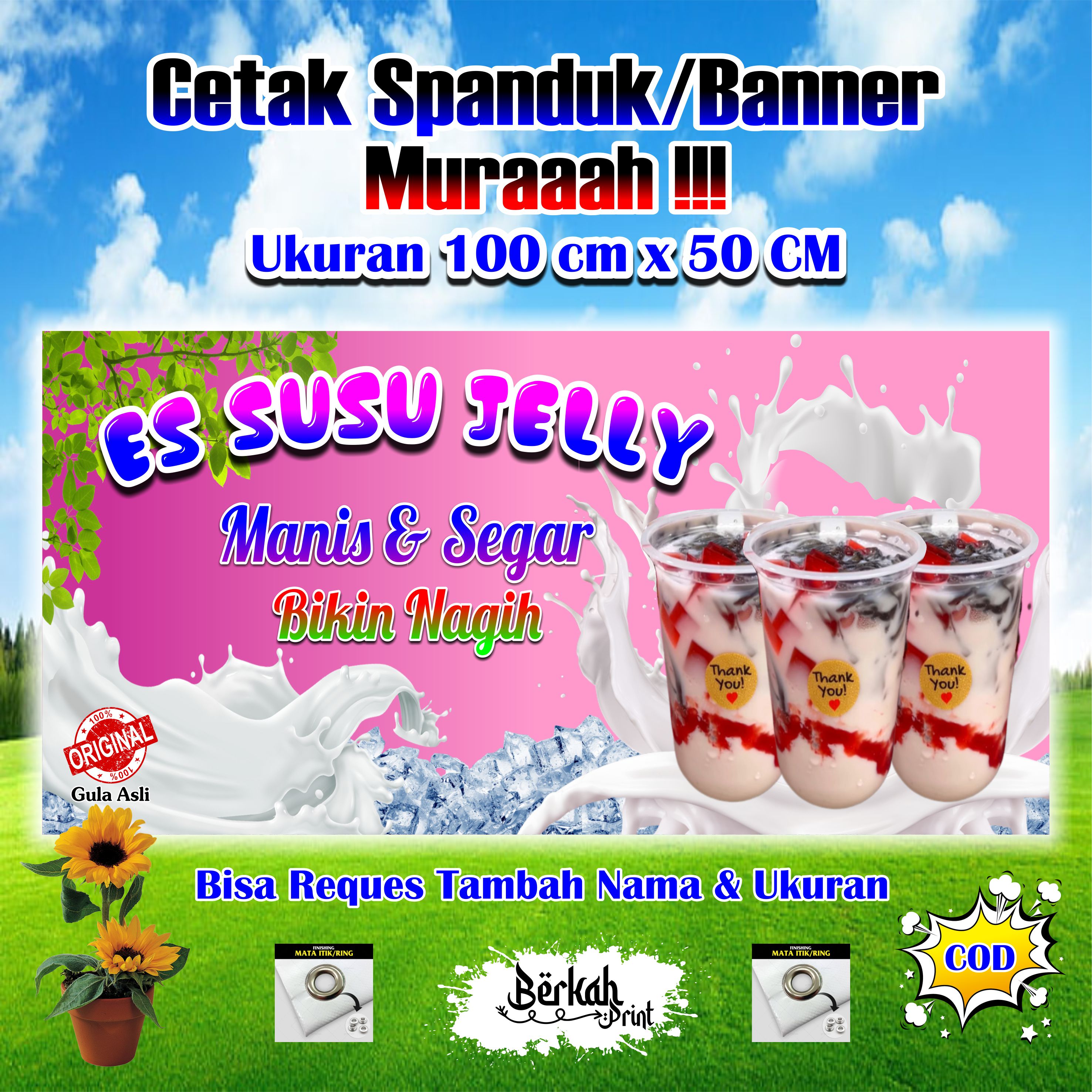 Spanduk Banner Es Susu Jelly Ukuran 100 cm x 50 cm | Lazada Indonesia
