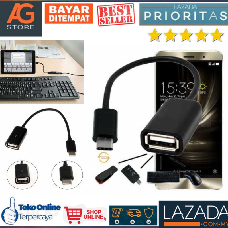 (DIJAMIN ORI) USB Type C OTG Adapter for Android Smartphone 3 ini1 ...
