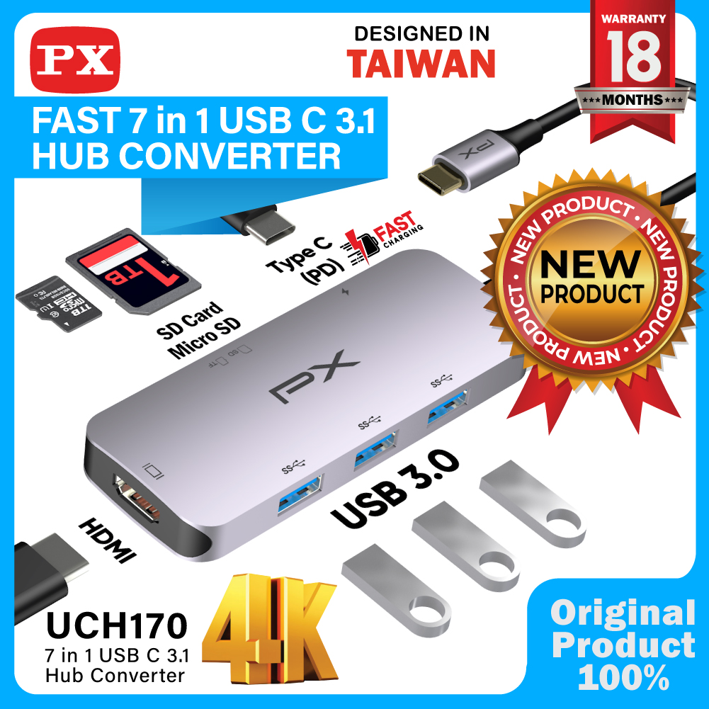 USB Hub Converter Type C 3.1 Macbook Laptop HDMI 7 in 1 PX UCH170 | Lazada Indonesia
