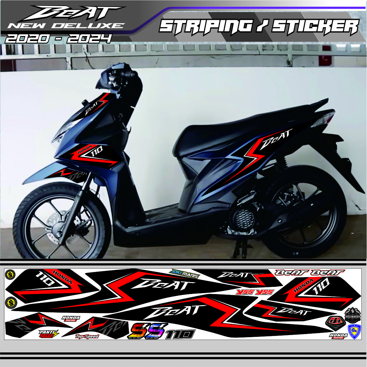 STICKER MOTOR BEAT DELUXE BARU 2020 / 2023 / 2024 / STRIPING STIKER ...