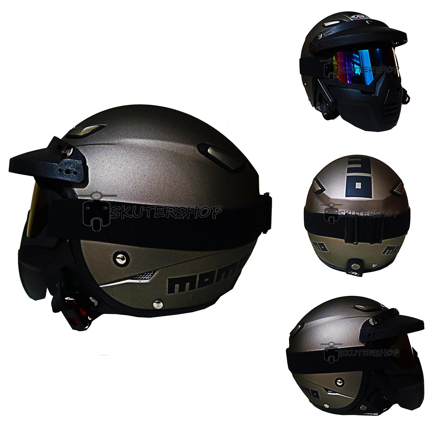JPN Helm Momo Vintage With Goggle Mask SMI Tali Polos Retro Klasik Jap ...