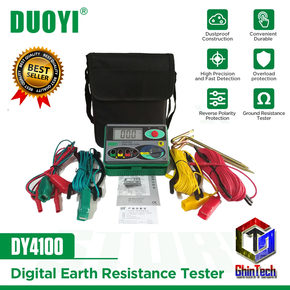 DUOYI DY4100 DY 4100 Ground Resistance Tester Digital Meggers Petir ...