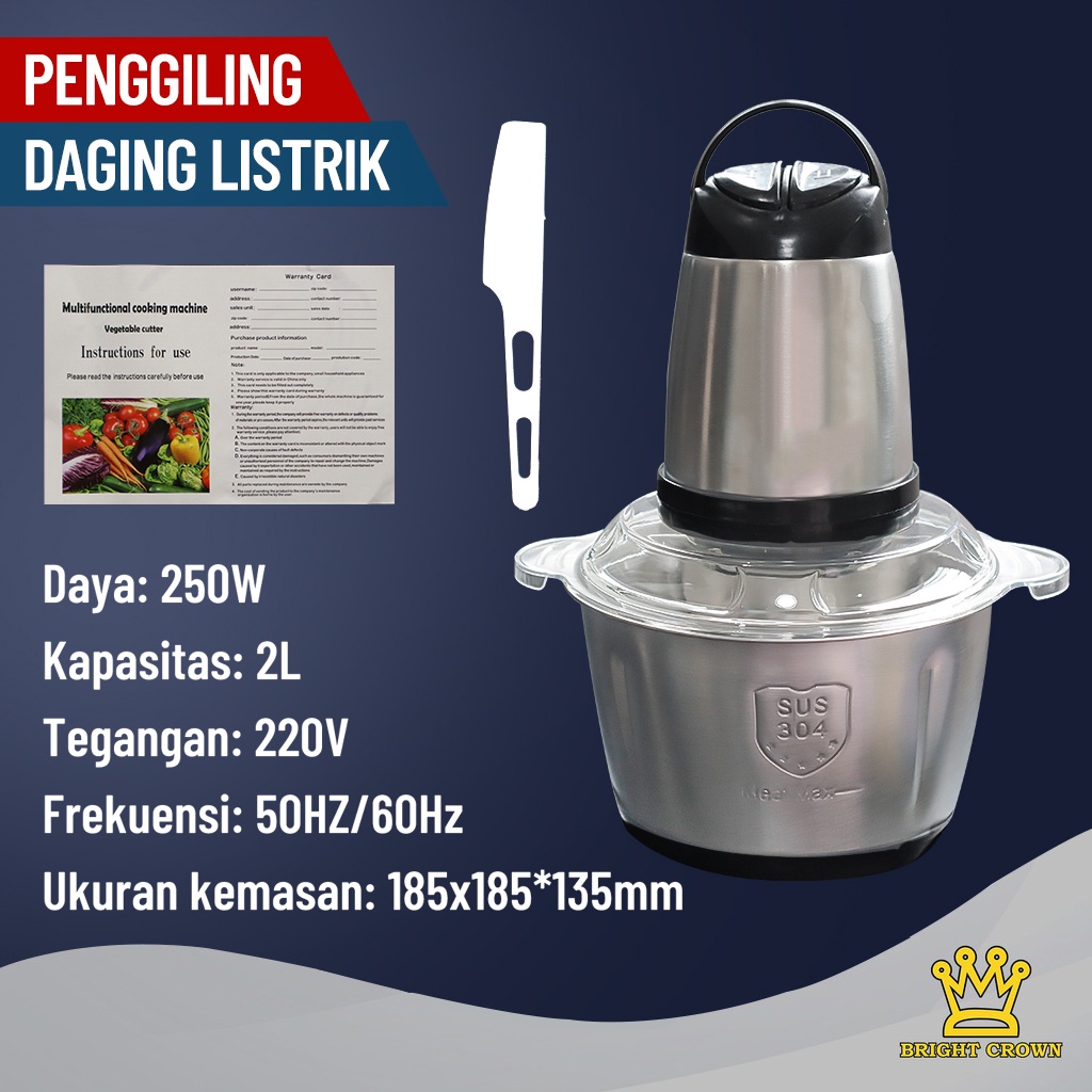 Blender MKC-818 Chopper Stainless Steel 2L Penggiling Bumbu Daging Sayur Buah / Food Processor ...