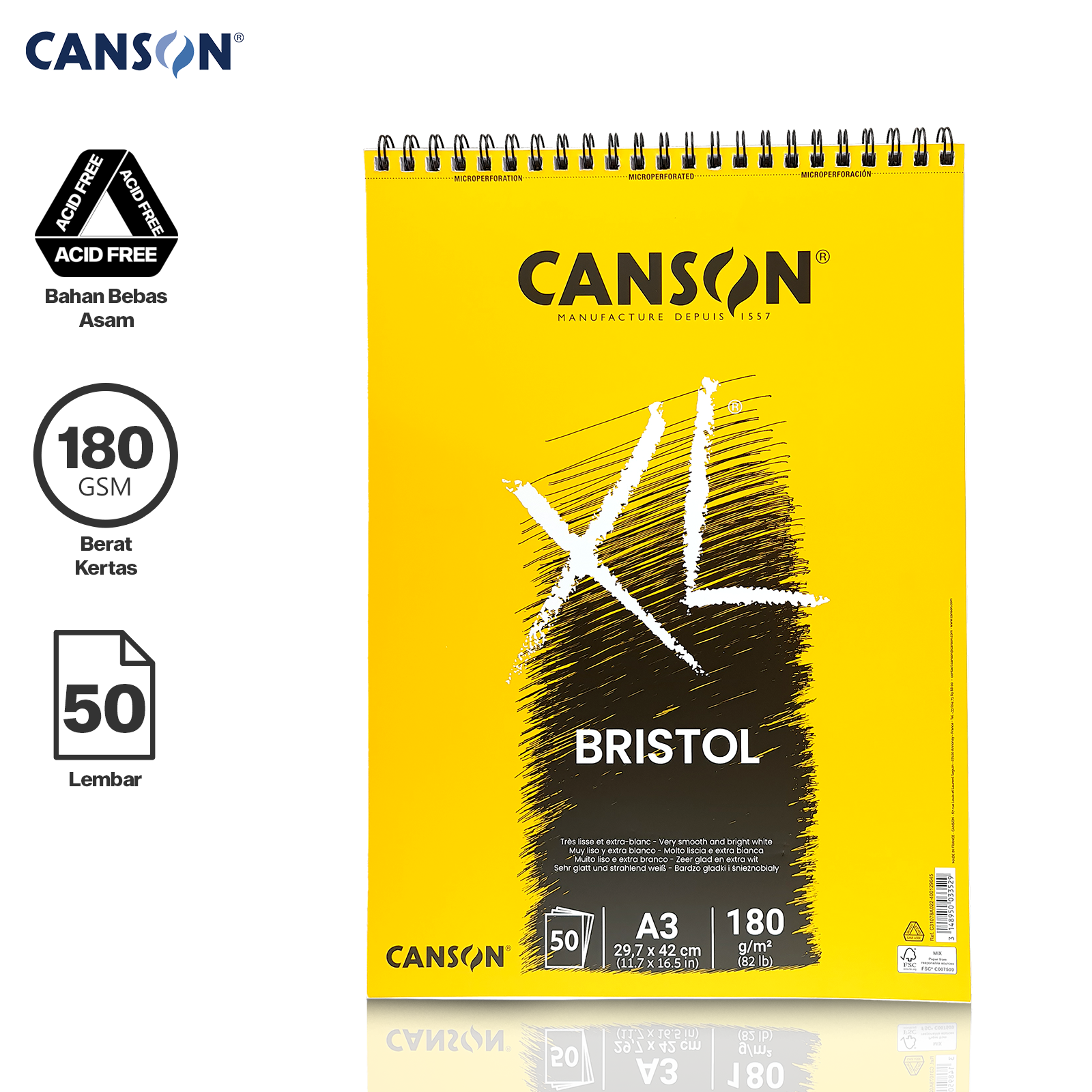 CANSON XL Bristol Buku Sketsa 50 Lembar Ukuran A3 Sketchbook Buku ...